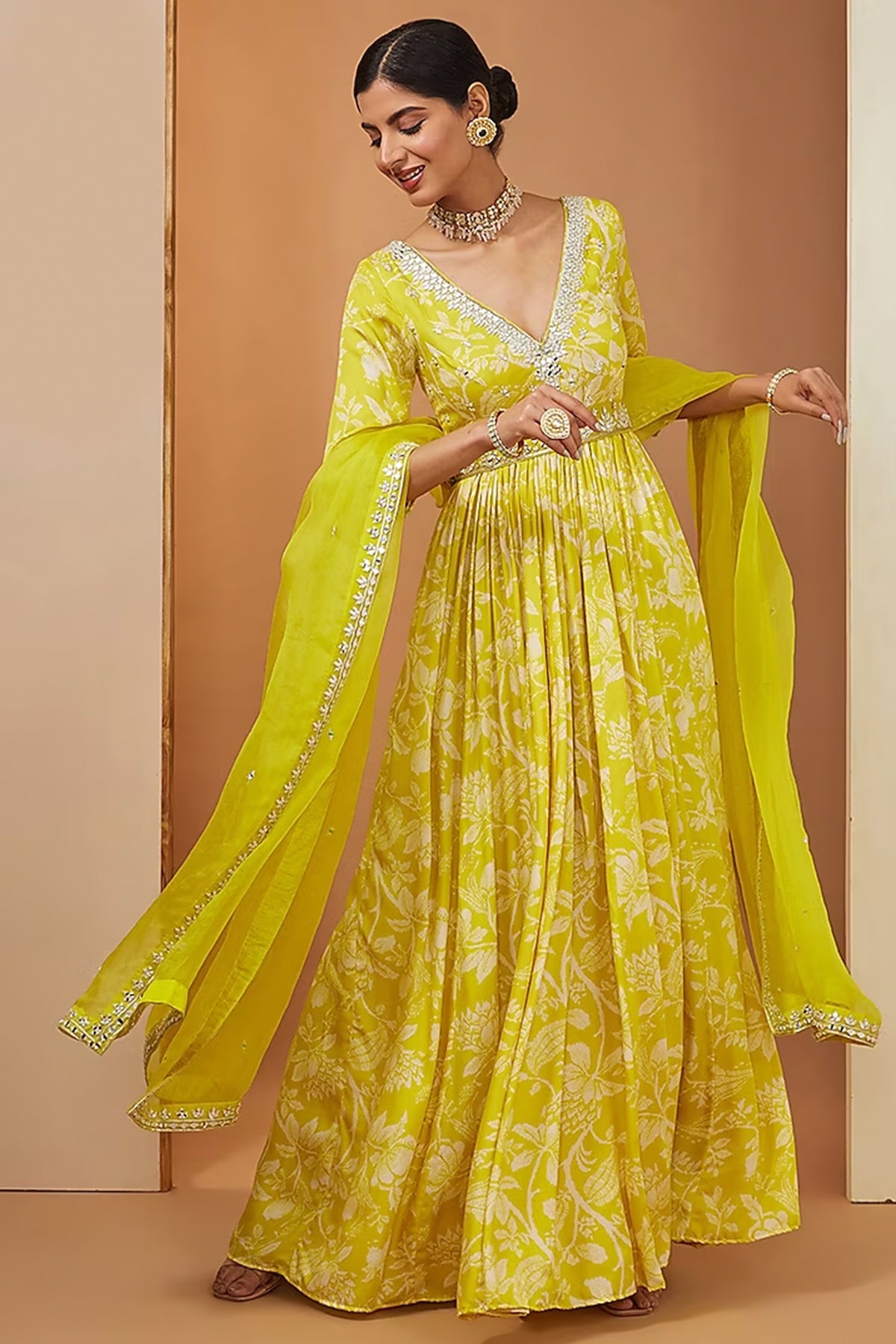 lemon yellow anarkali set